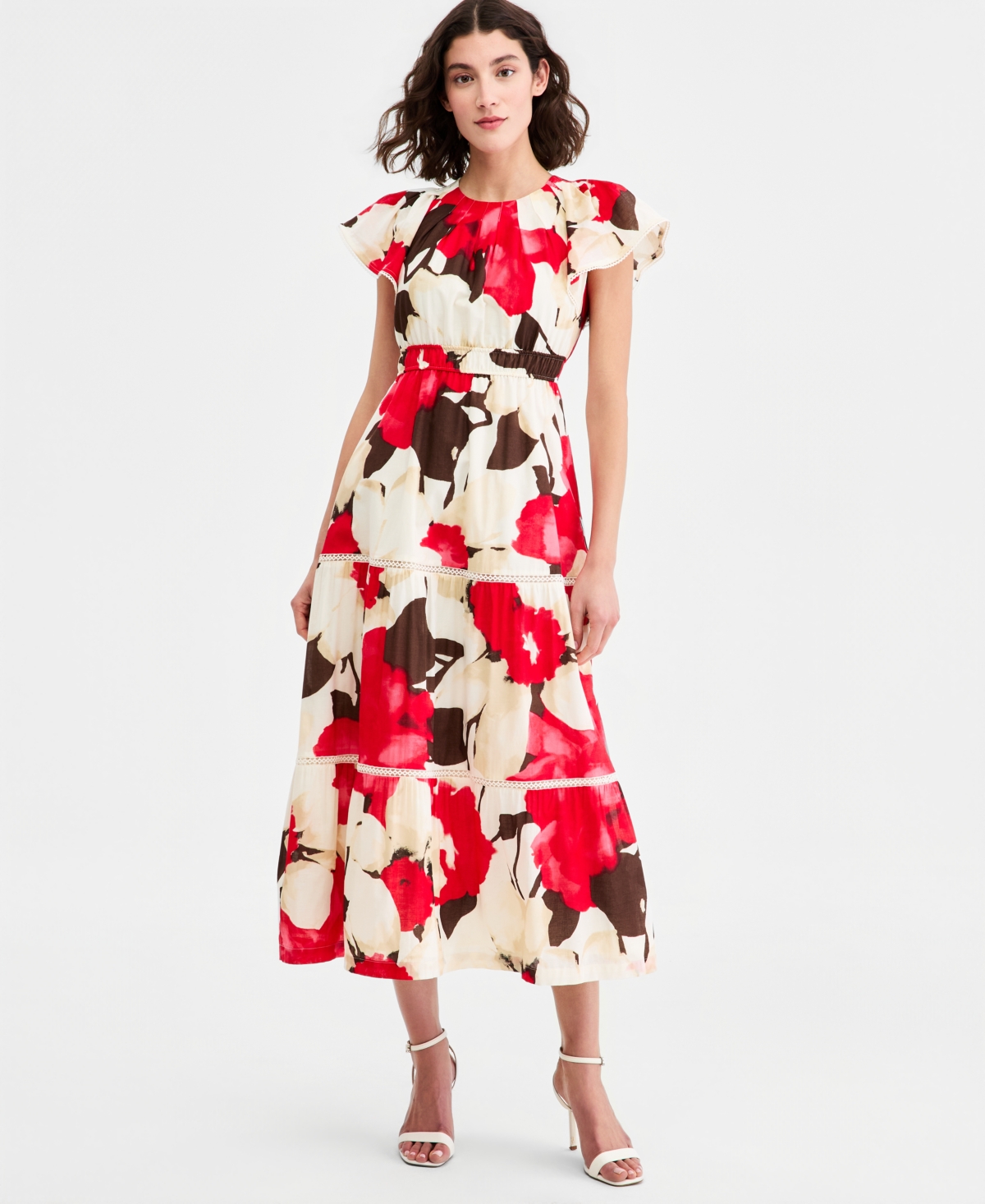 Click here for Anne Klein Petite Round Neck Tiered Midi Dress - W... prices