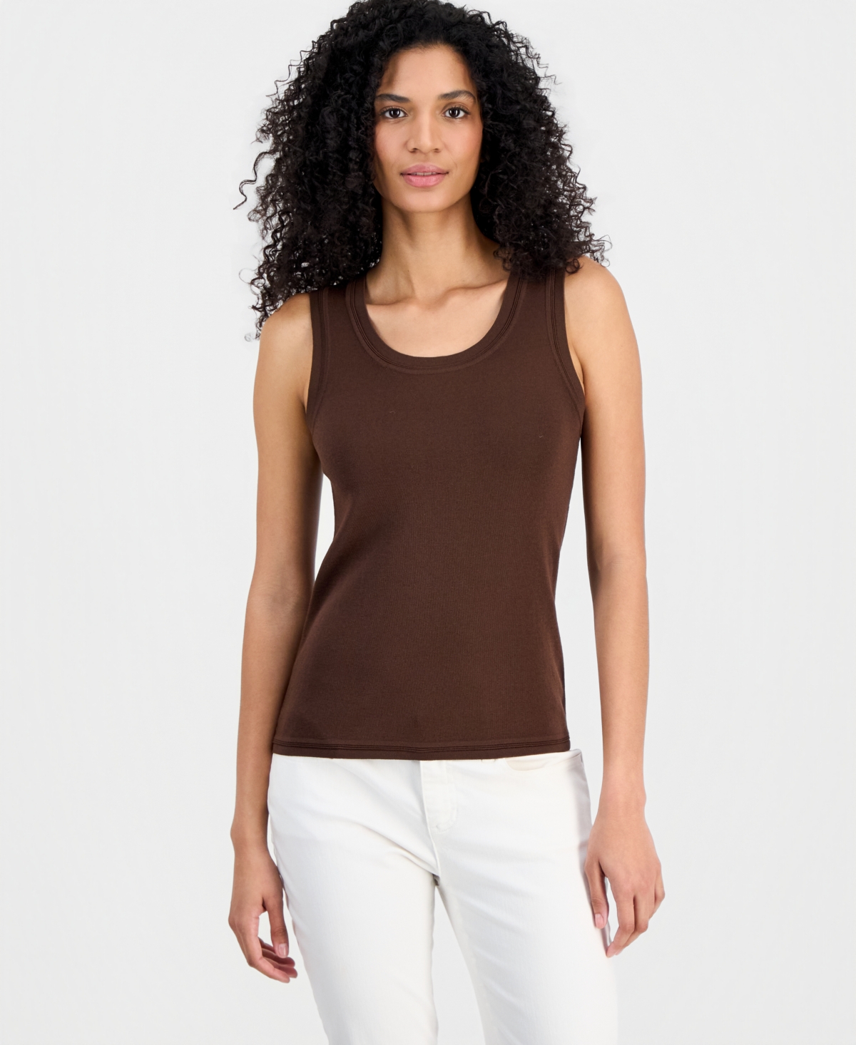 Click here for Anne Klein Womens Scoop Neck Tank Top - Dark Choco... prices