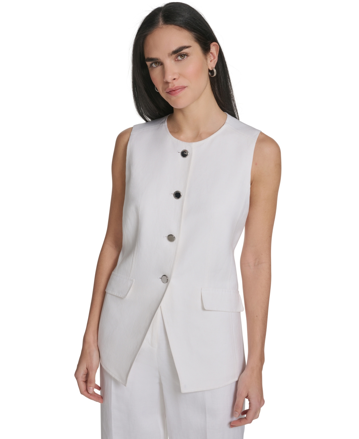 Click here for Calvin Klein Womens Button-Front Vest Jacket - Whi... prices