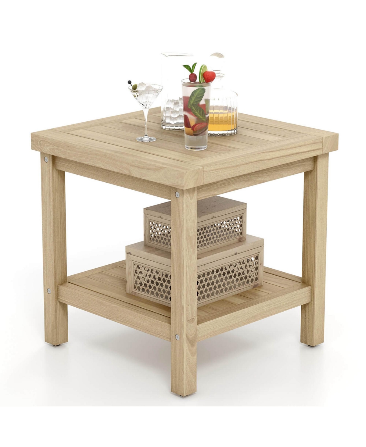Click here for 2-Tier Outdoor Side Table  Teak Wood End Table wit... prices