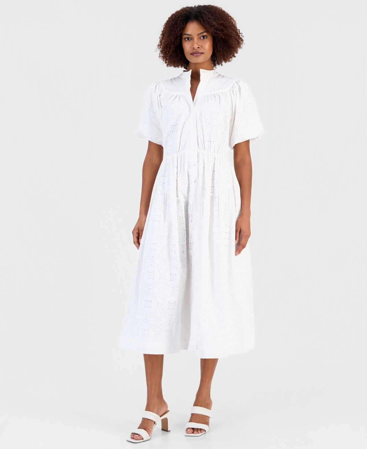 Click here for T Tahari Womens Cotton Button-Front Tiered Dress -... prices