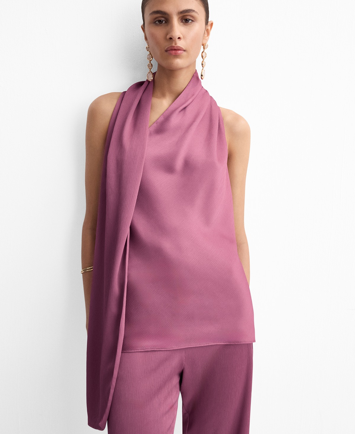 Click here for Mango Womens Scarf Neck Top - Light  Pastel Purple prices