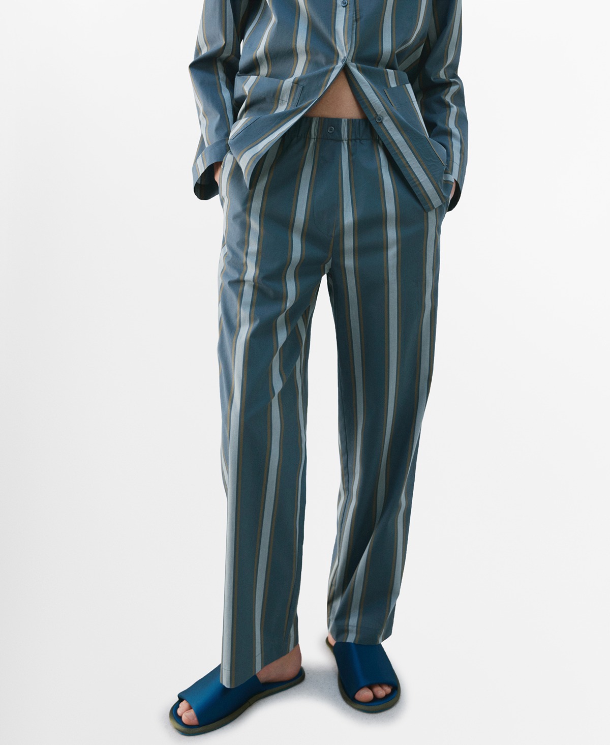 Click here for Mango Womens Striped Pajama Pants - Turquoise prices