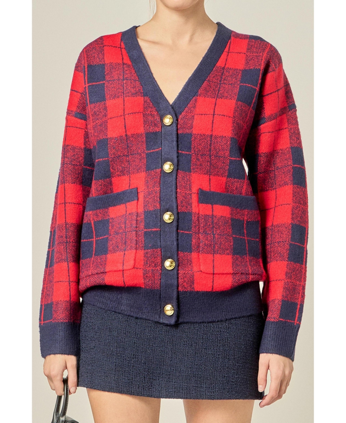 Click here for English Factory Womens Check Cardigan - Burgundy prices