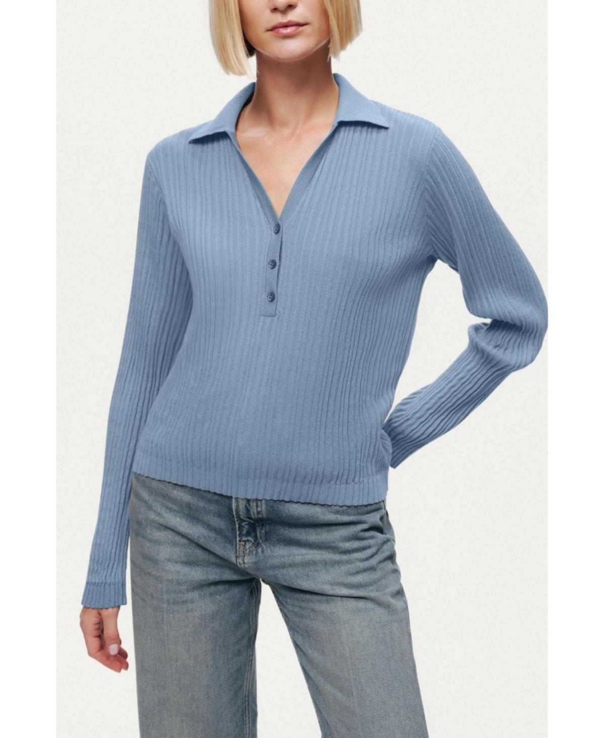 Click here for Nocturne Womens Ribbed Polo Sweater - Blue prices