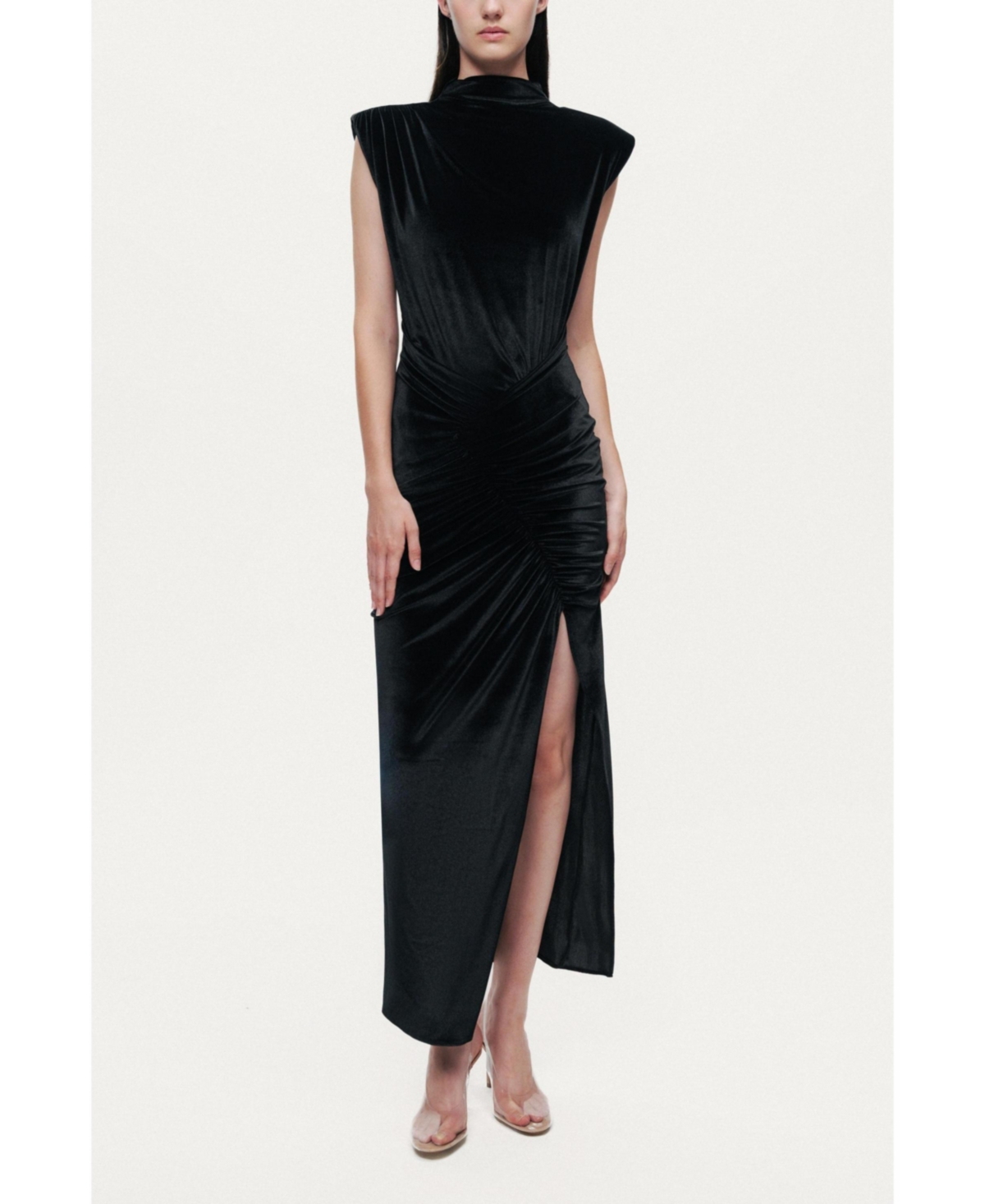 Click here for Nocturne Womens High-Neck Ruched Midi Dress - Blac... prices