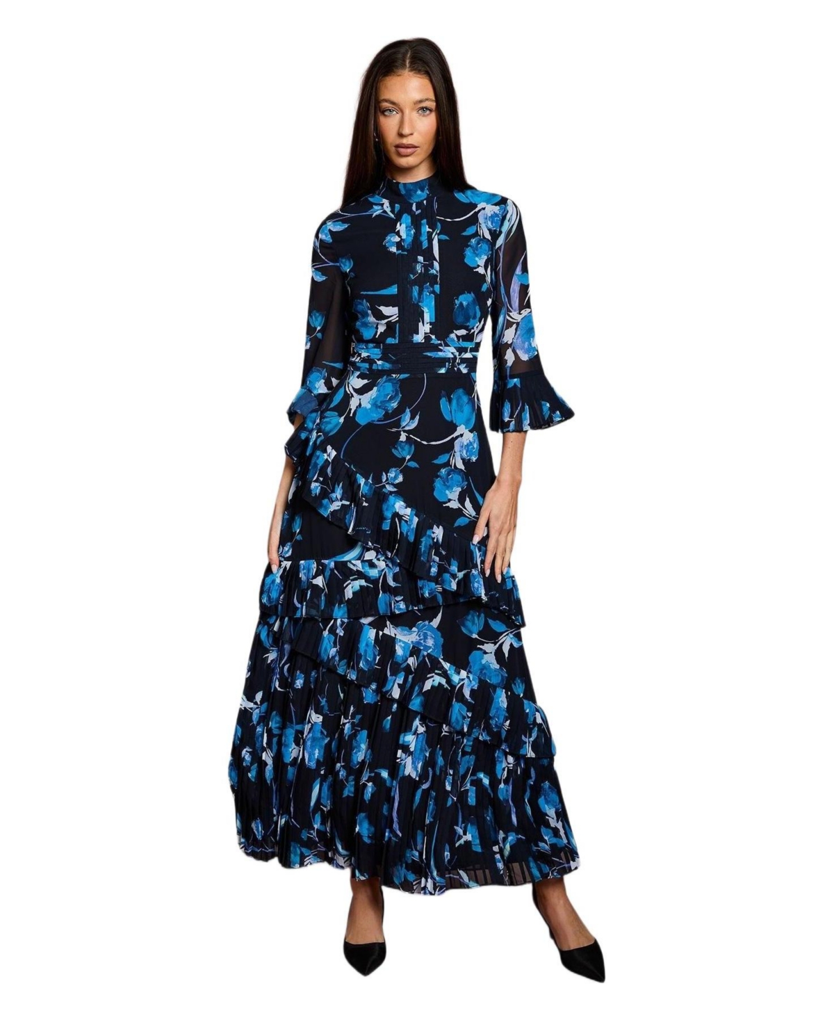 Click here for Coast Womens Pleated Frill Chiffon Maxi Dress - Na... prices