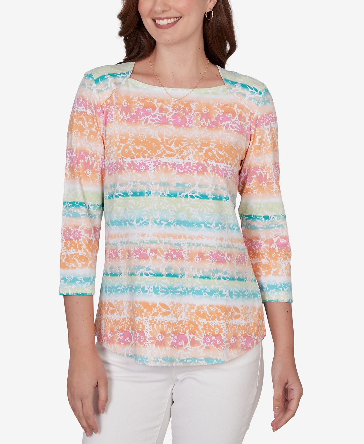 Click here for Ruby Rd. Petite Painted Floral Stripe Knit Top - C... prices