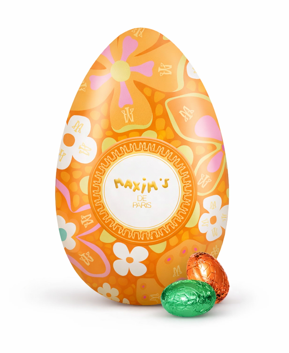 Click here for Maxims De Paris Orange Floral Easter Egg Tin Choco... prices