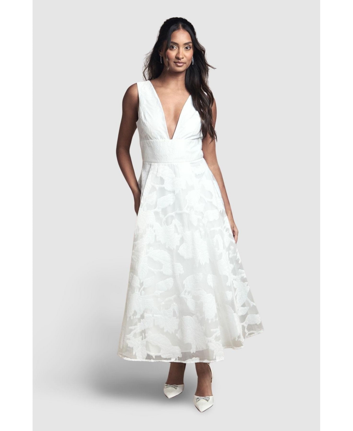 Click here for Coast Womens Plunge V-Neck Jacquard Midi Dress - I... prices