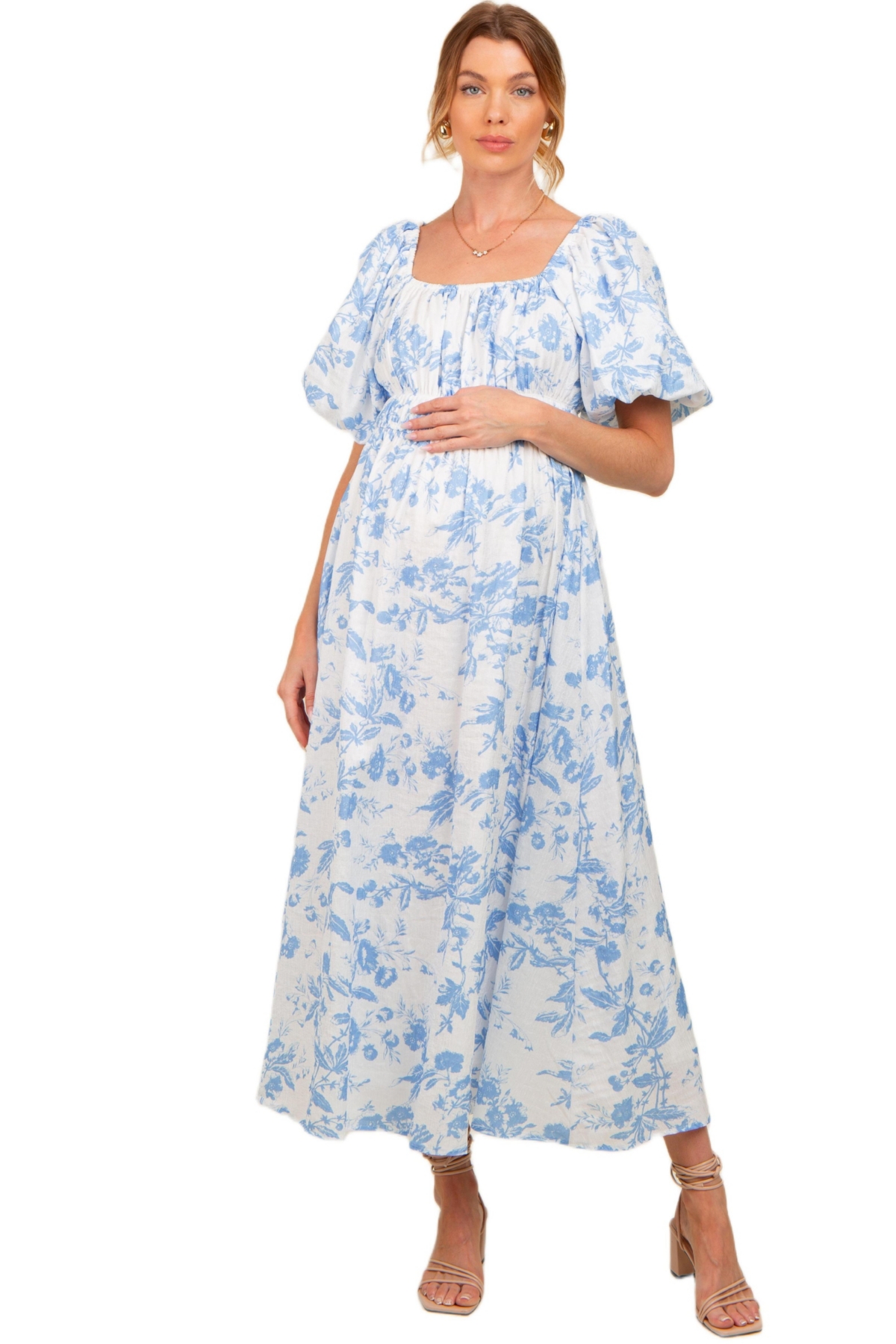 Click here for Pinkblush Maternity Teal Floral Puff Sleeve Midi D... prices