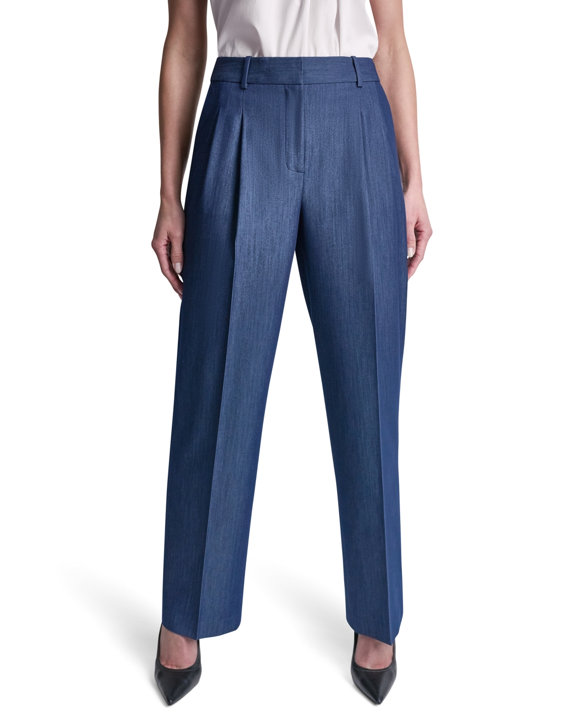 Click here for Dkny Petite Dressy Straight Fit Denim Trousers - D... prices