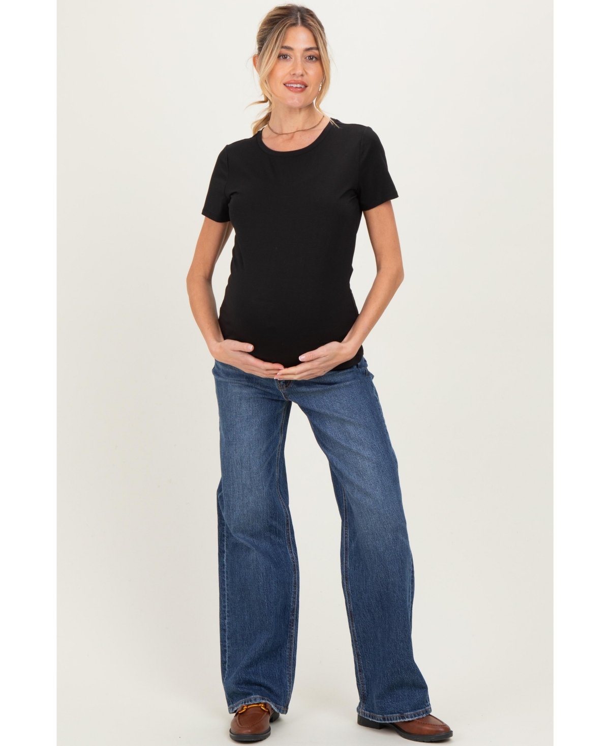 Click here for Pinkblush Maternity Navy Dark Wash Wide Leg Jeans... prices