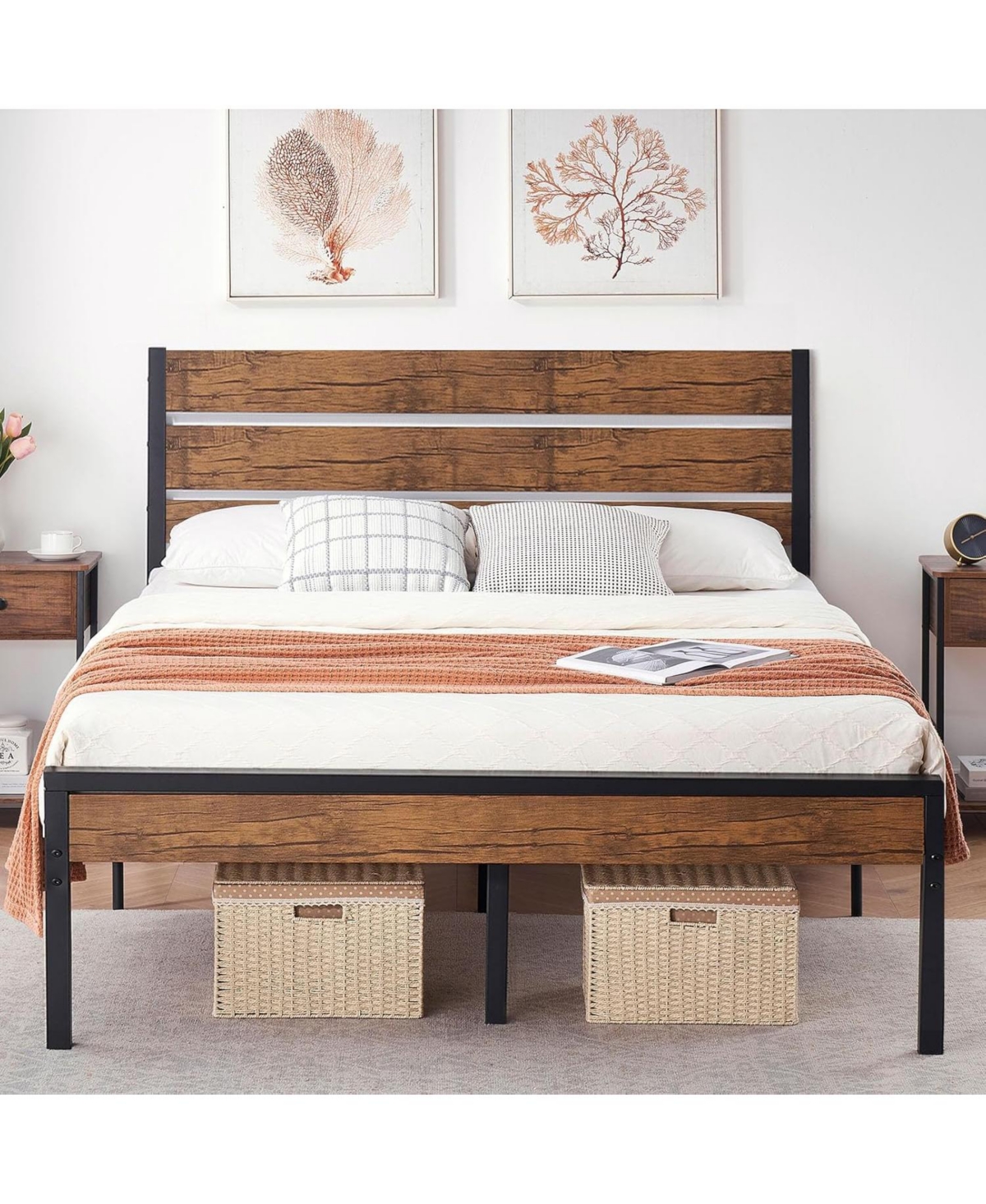 Click here for gaomon Rustic Bed Frame with Headboard Metal Platf... prices