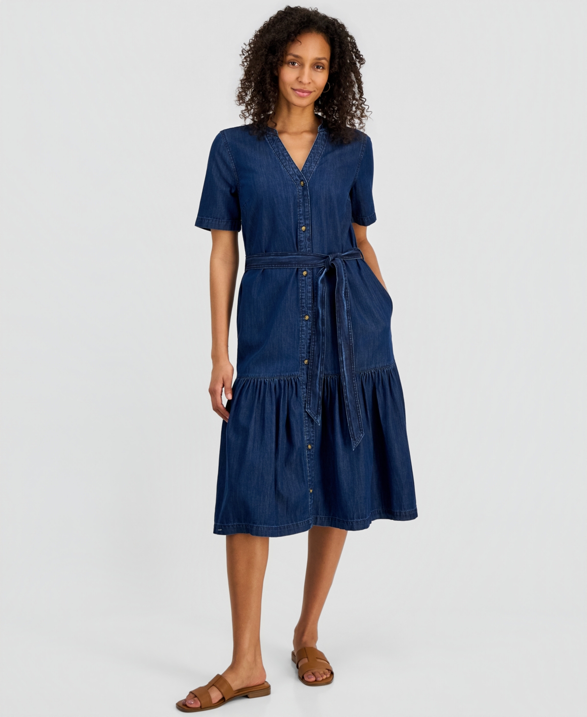 Click here for Style & Co Womens Denim Midi Tiered Dress  Macys E... prices