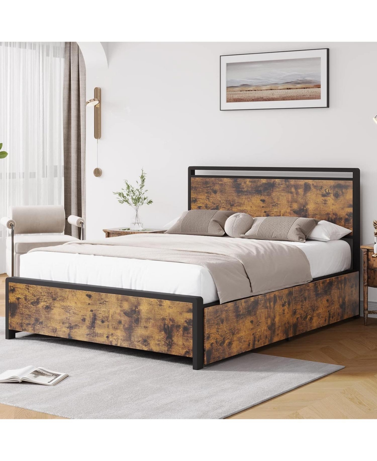 Click here for gaomon Bed Frame with 4 Storage Drawer  Wood and M... prices