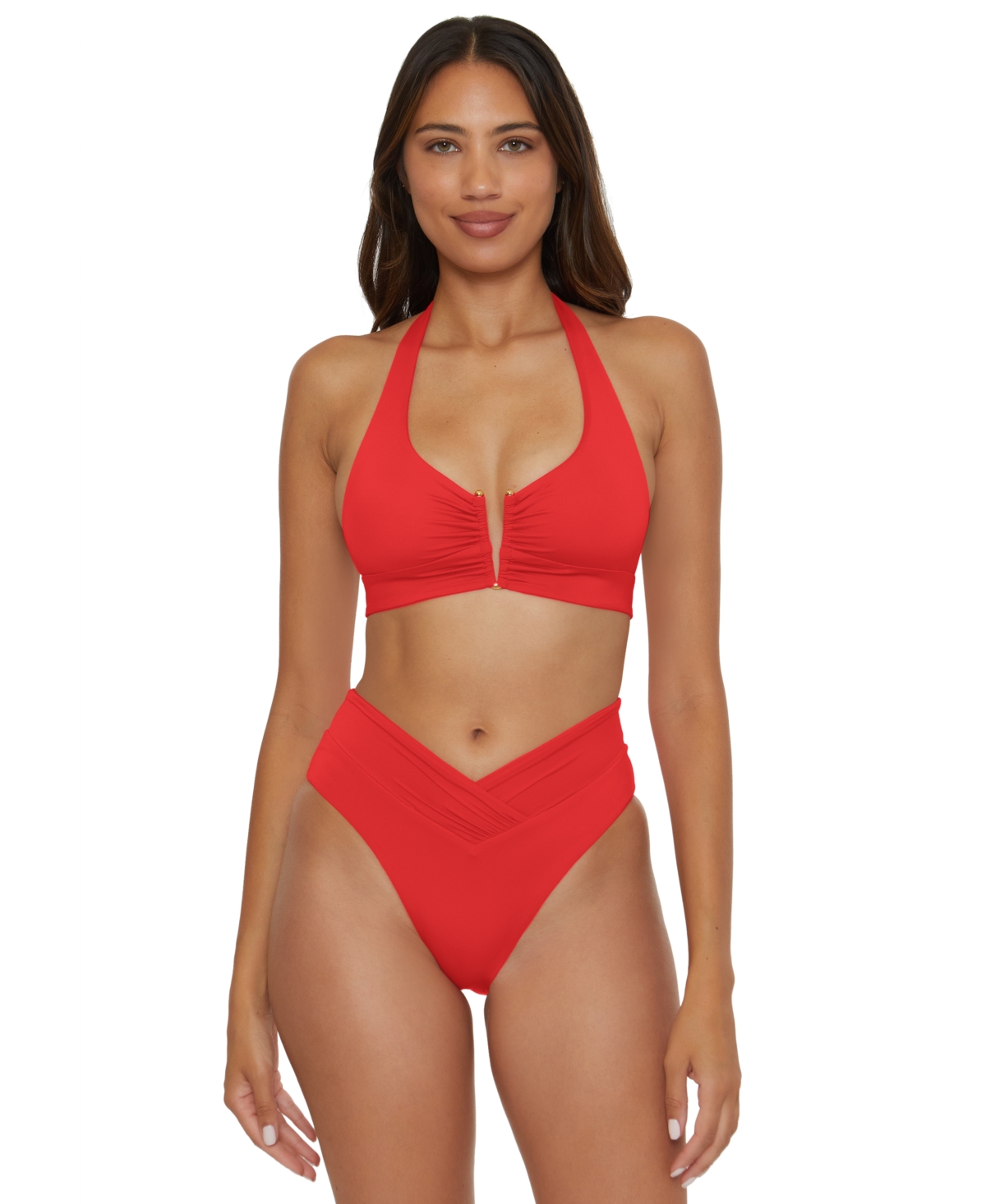 Click here for Becca Womens V-Neck Halter Swim Top - Fire prices