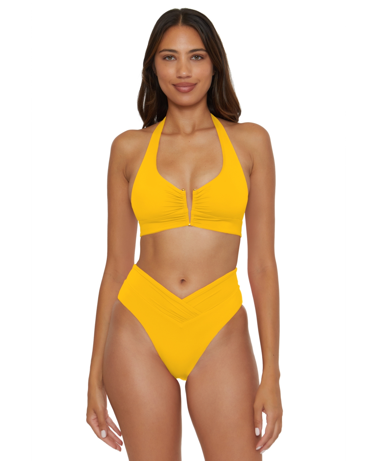 Click here for Becca Womens V-Neck Halter Swim Top - Sunglow prices