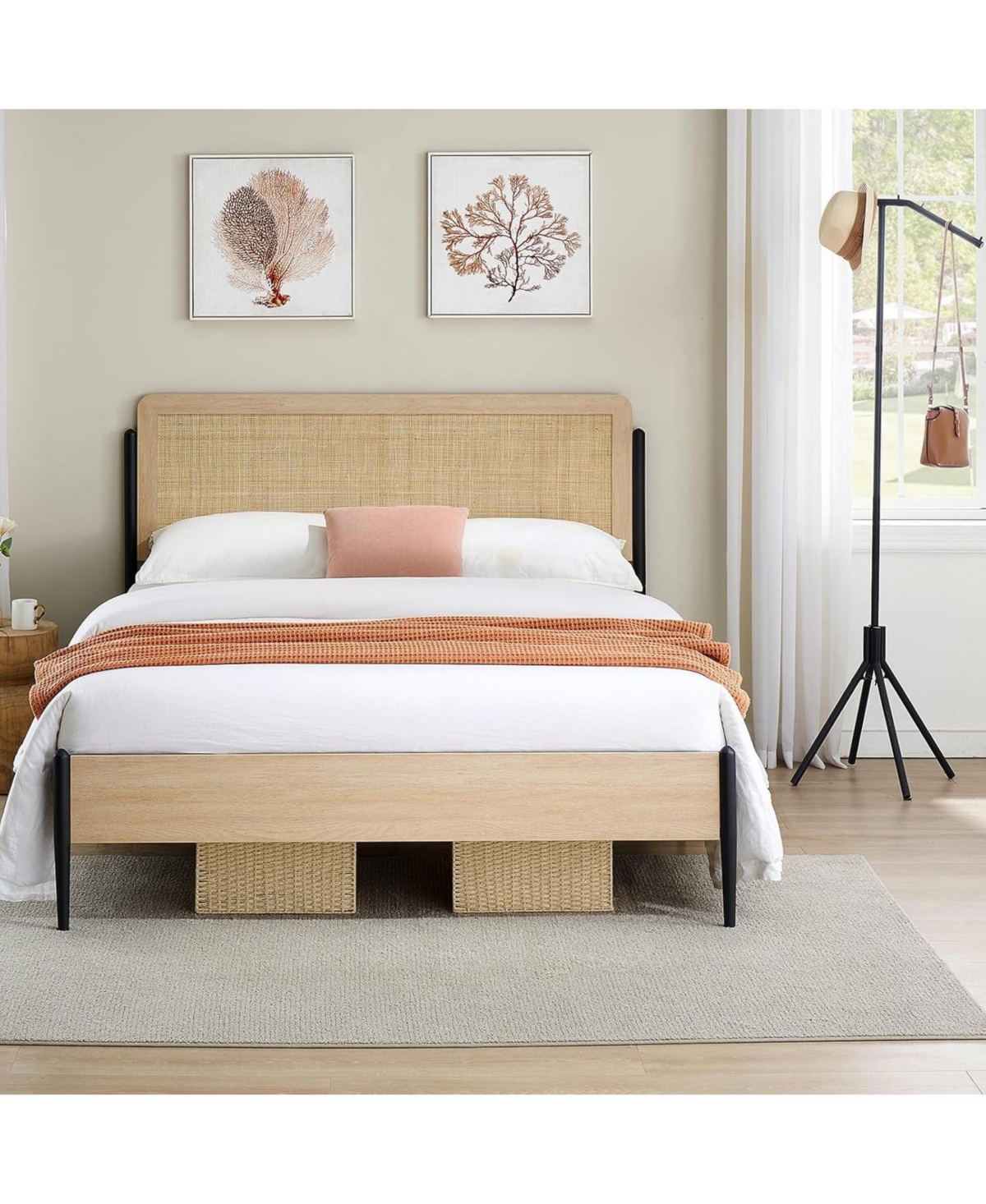 Click here for gaomon Full Boho Platform Bed Frame Rattan Headboa... prices