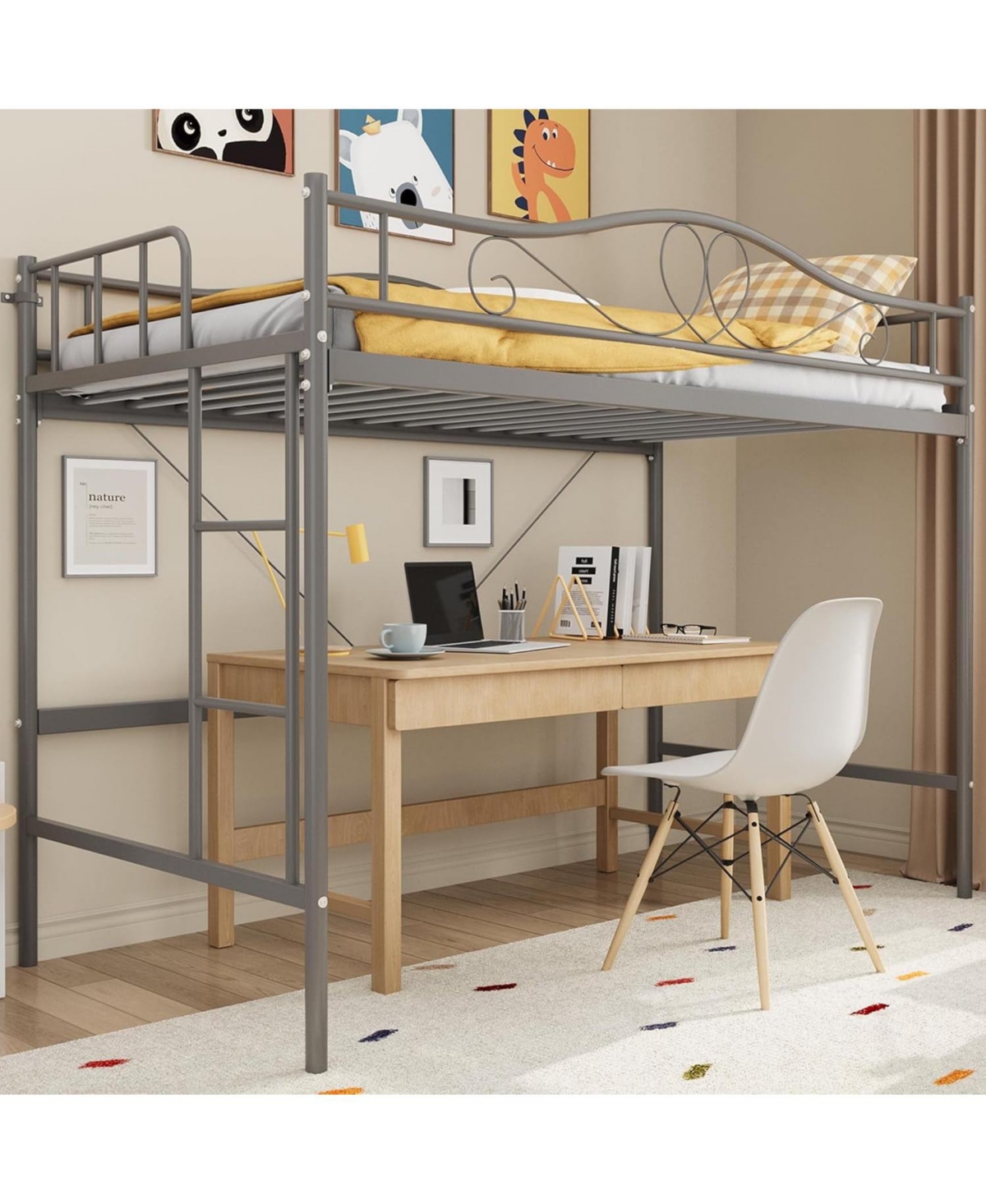 Click here for gaomon Metal Loft Bed with Ladder and Guardrail- H... prices