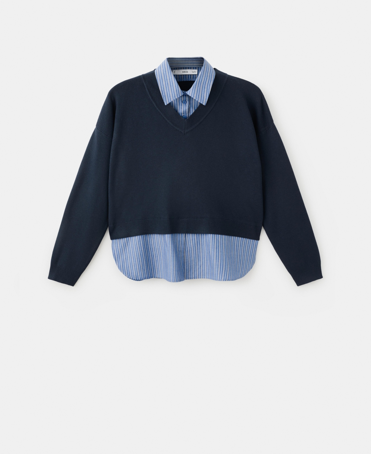 Click here for Mango Womens Combined Shirt Sweater - Navy prices