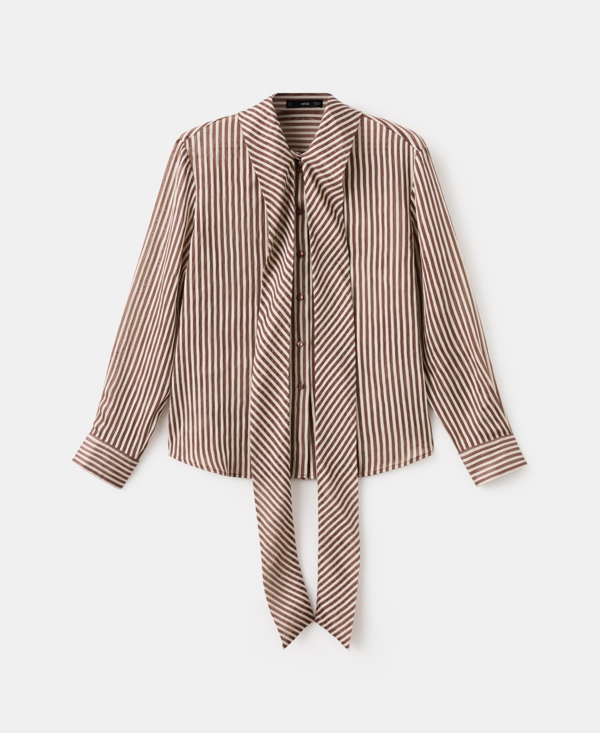 Click here for Mango Womens Tie Neck Collar Striped Blouse - Brow... prices