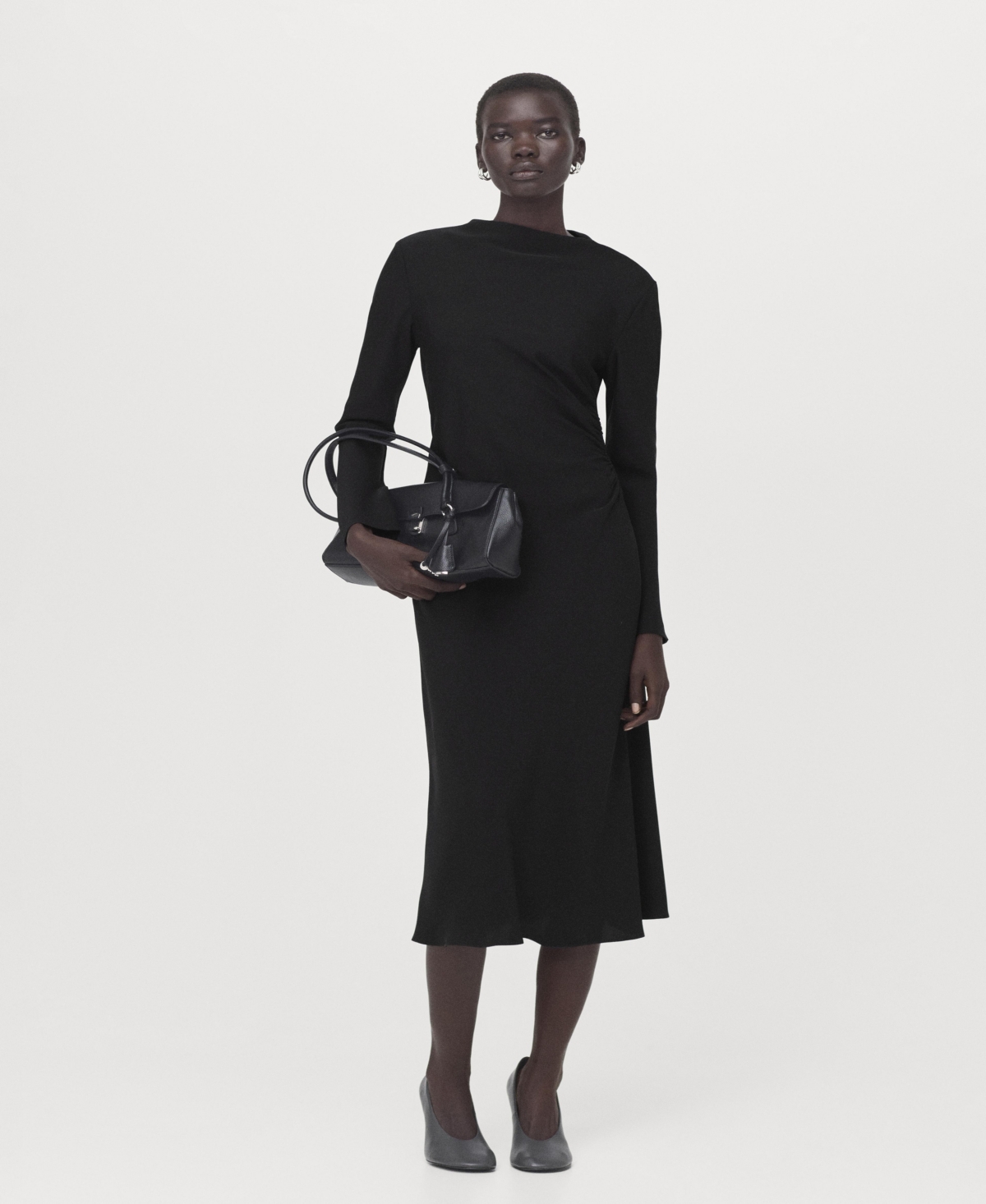 Click here for Mango Womens Ruched Midi Dress - Black prices