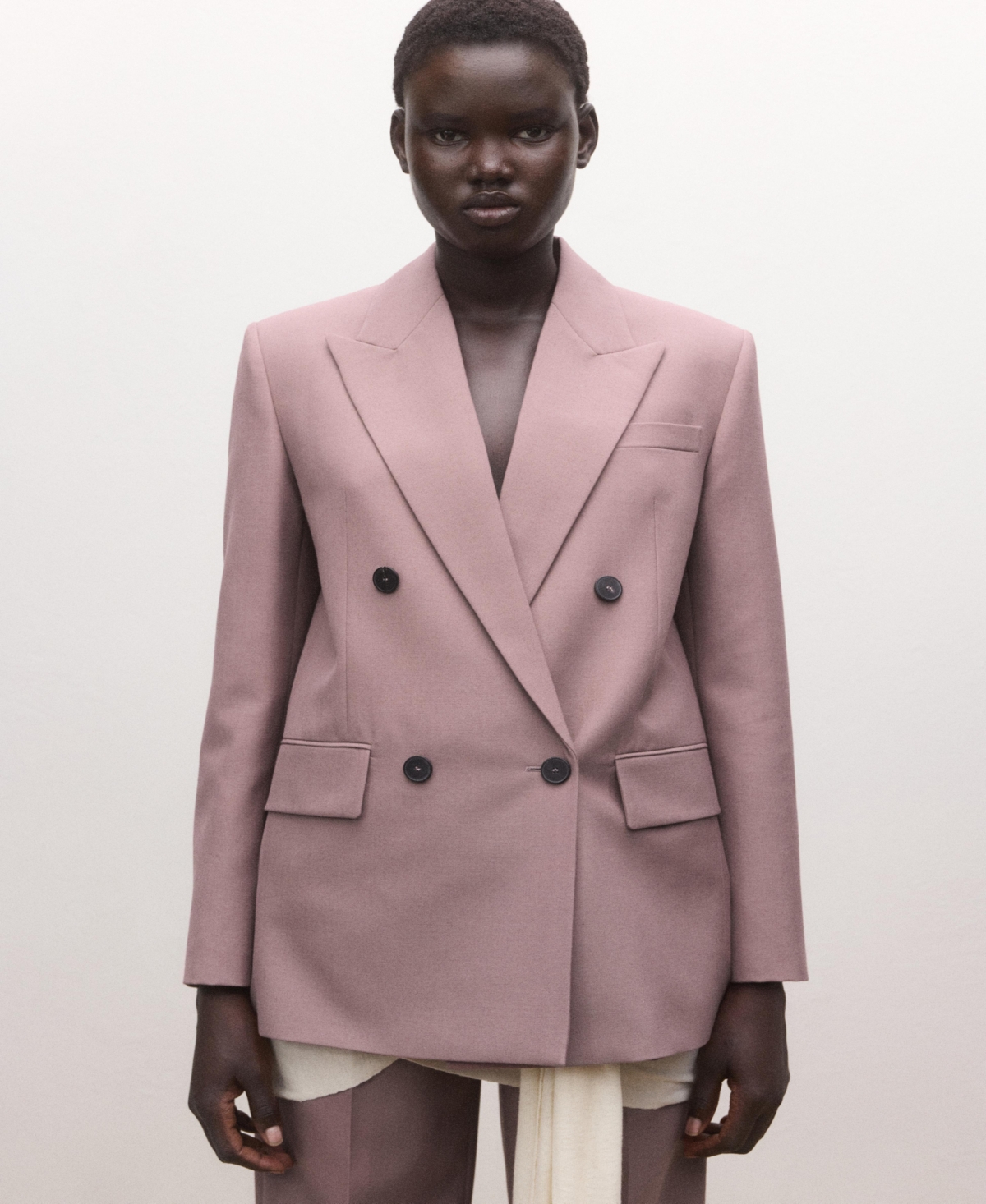 Click here for Mango Womens Double-Breasted Wool Suit Jacket - Pi... prices