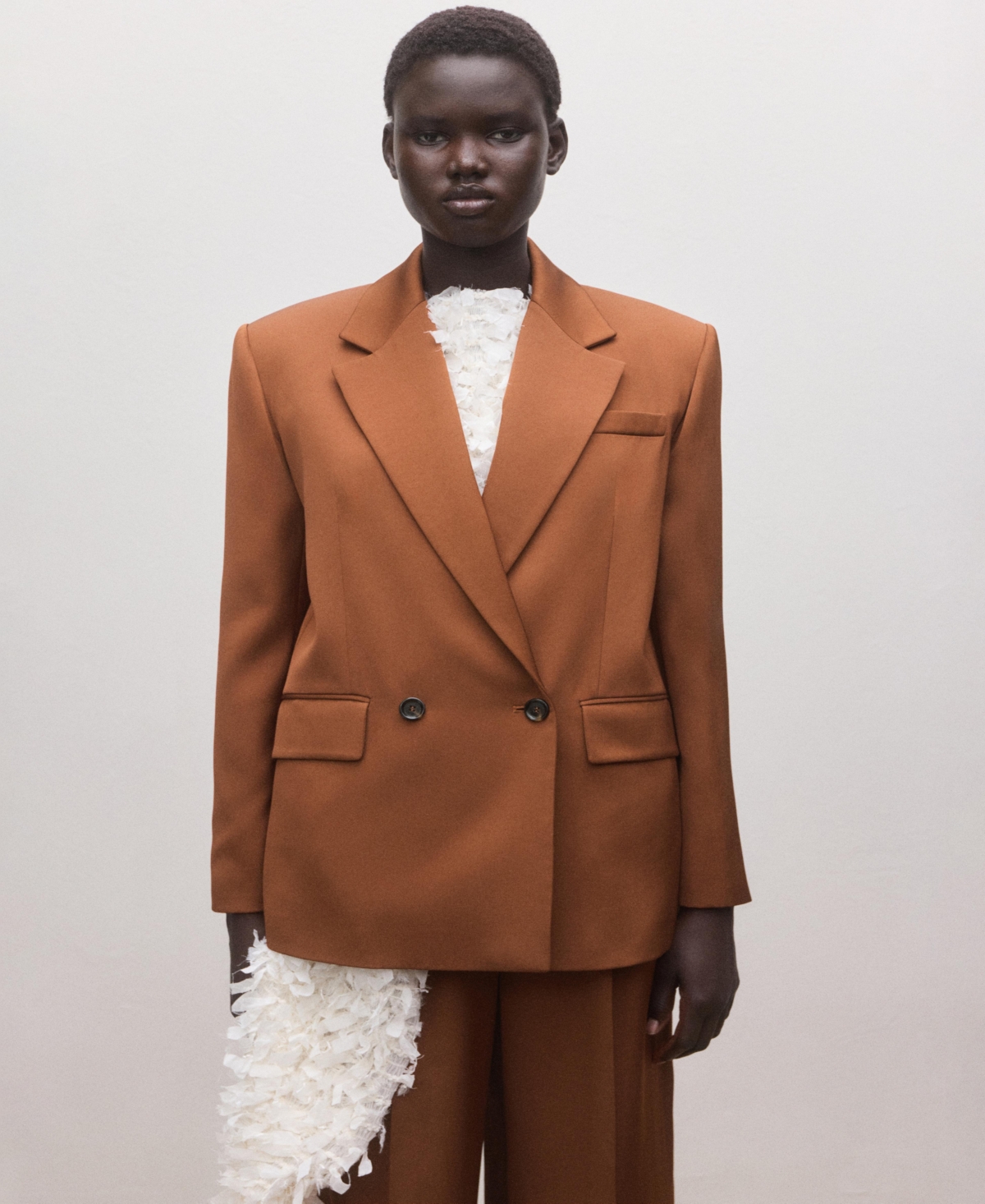 Click here for Mango Womens Double-Breasted Suit Blazer - Cognac prices