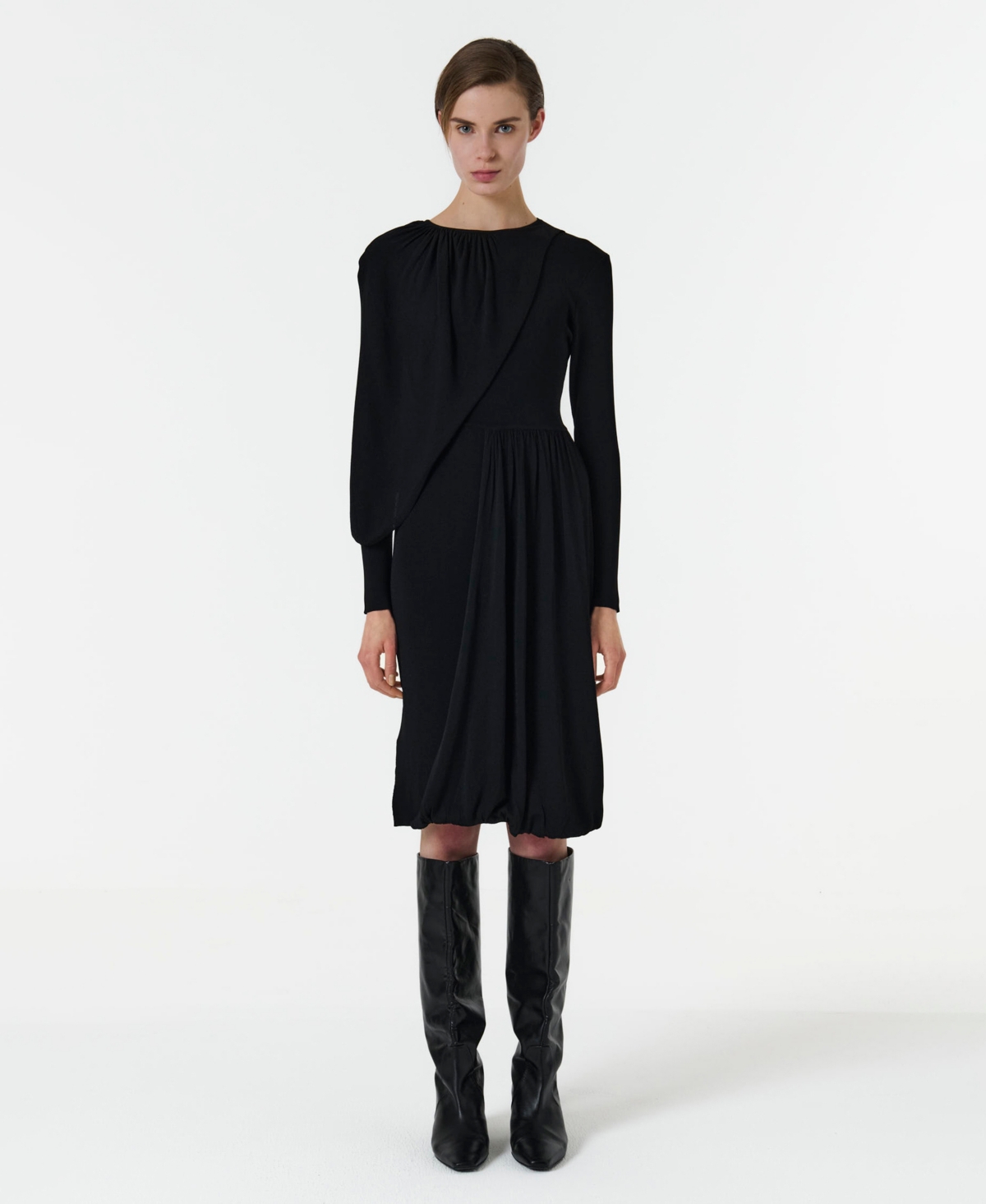 Click here for Leem Womens Knitted Dress with Scarf Detail - Blac... prices