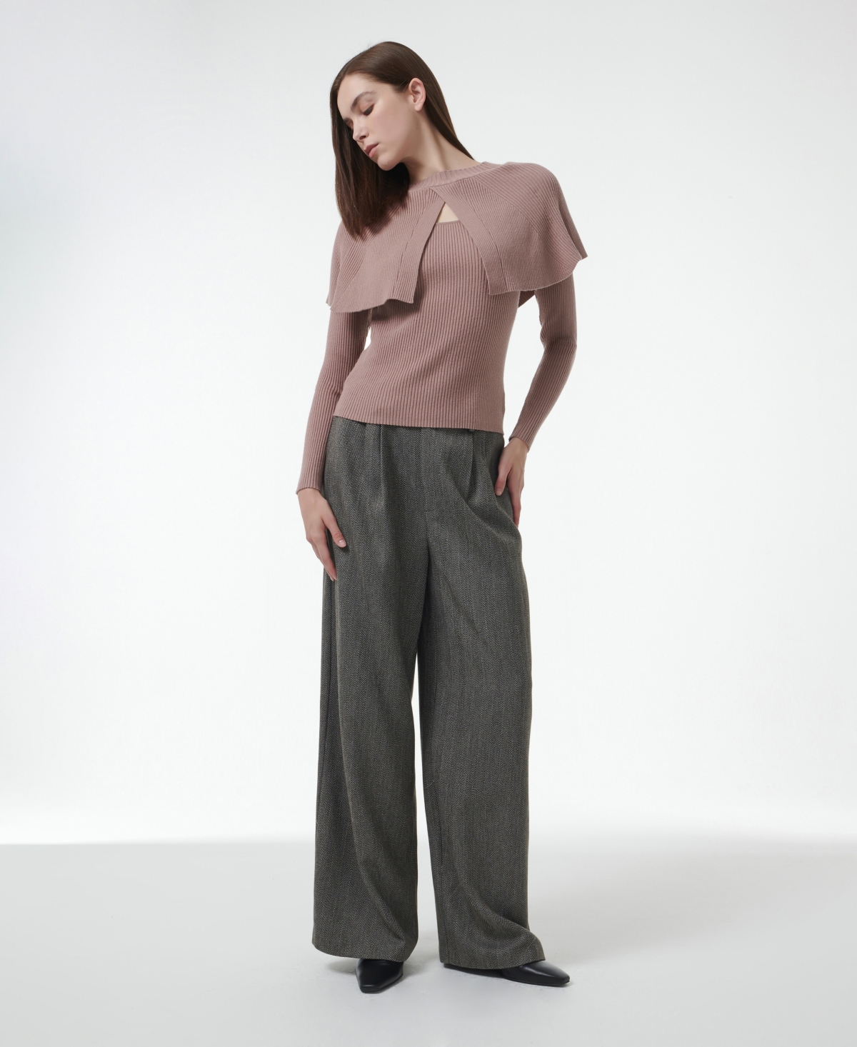 Click here for Leem Womens Cape Detail Fitted Sweater - Pink prices