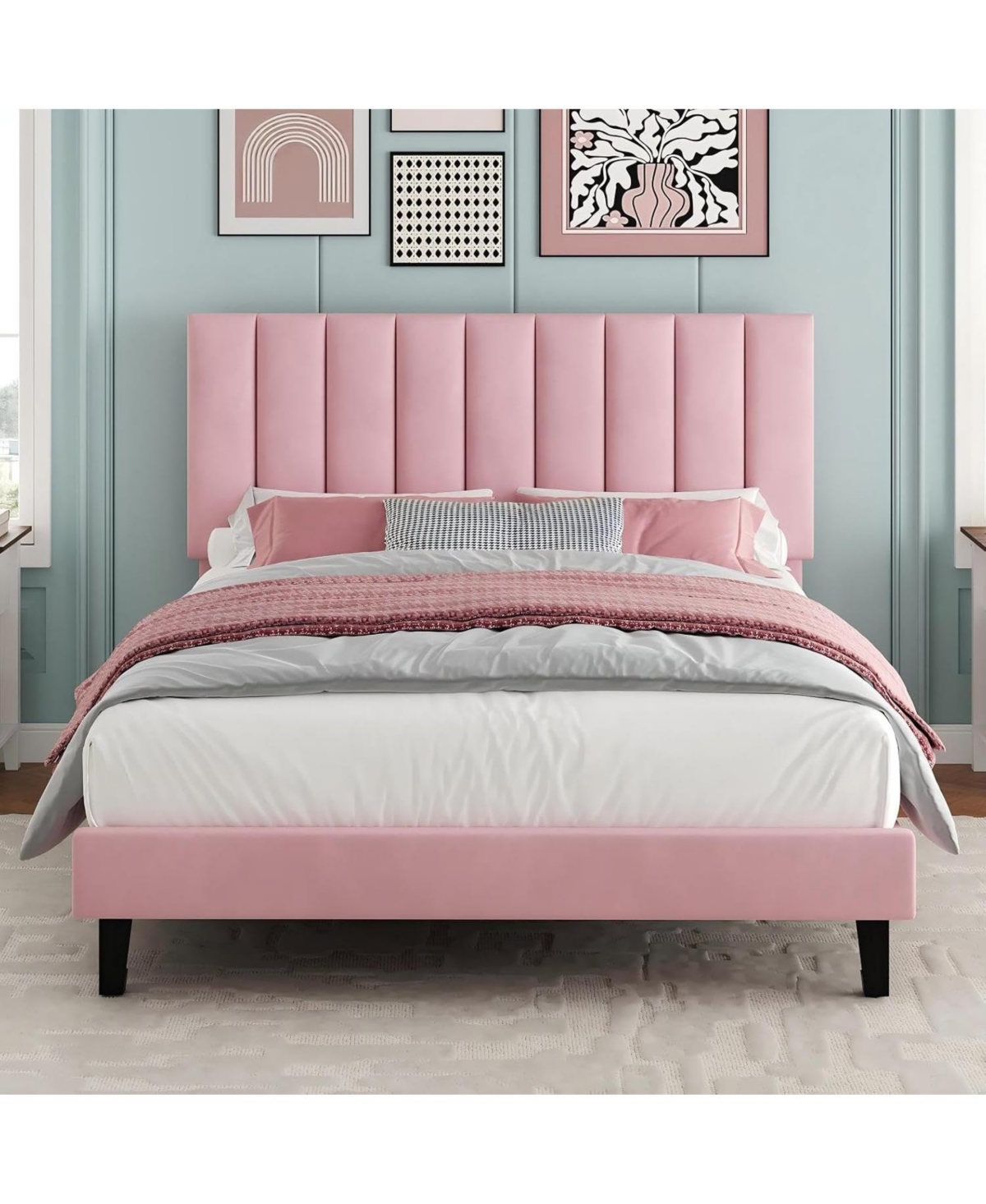 Click here for gaomon Bed Frame  Velvet Upholstered Platform Bed... prices