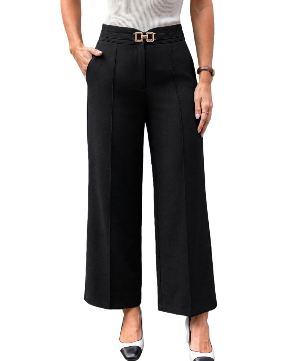 Click here for Cupshe Womens Pull-On Wide Leg Long Pants - Black prices