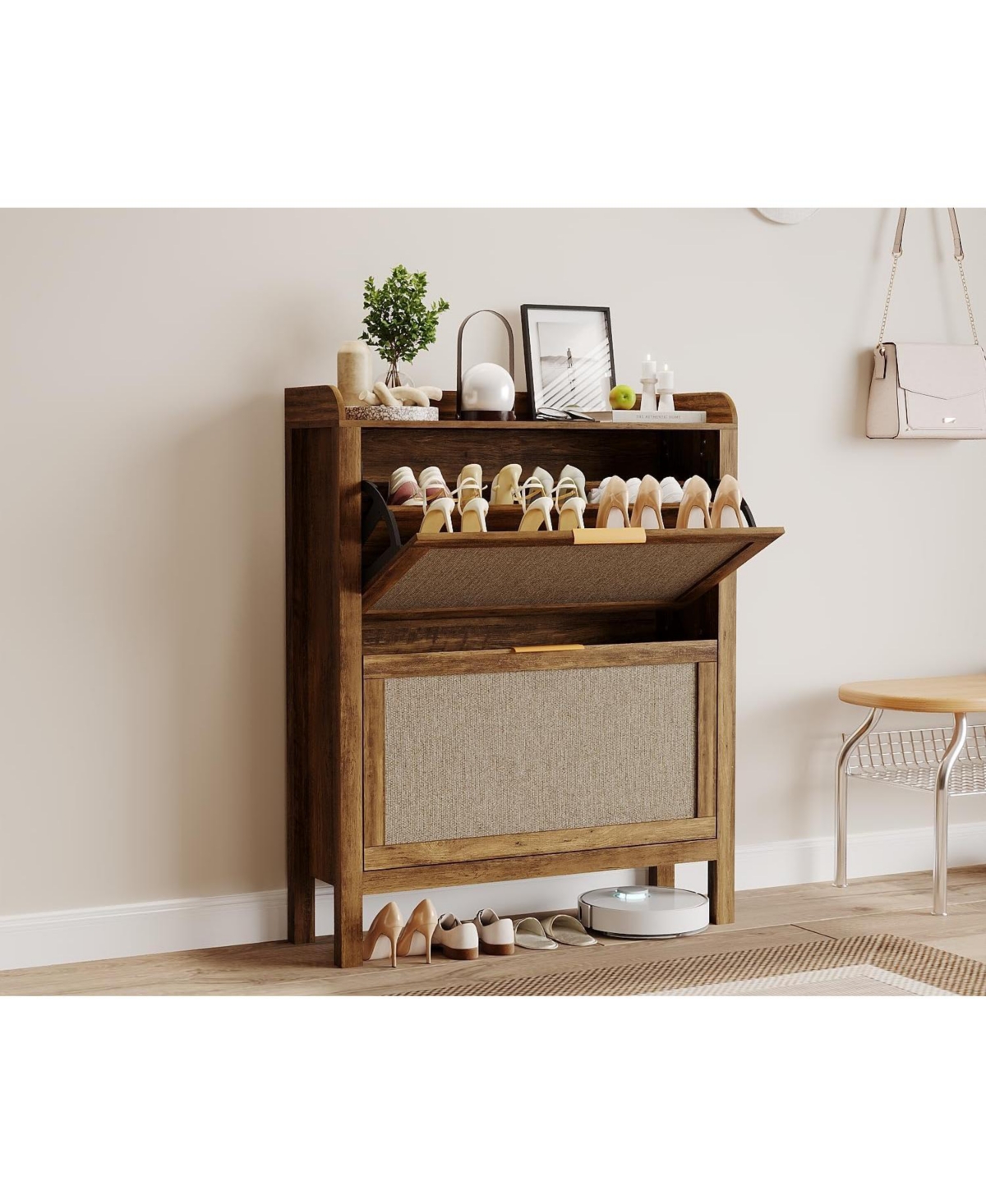 Click here for gaomon Farmhouse Rattan Shoe Cabinet 32 Inch Narro... prices