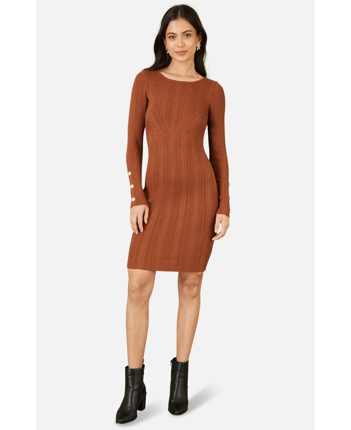 Click here for Yumi Womens Fitted Button-Detail Shimmery Midi Dre... prices