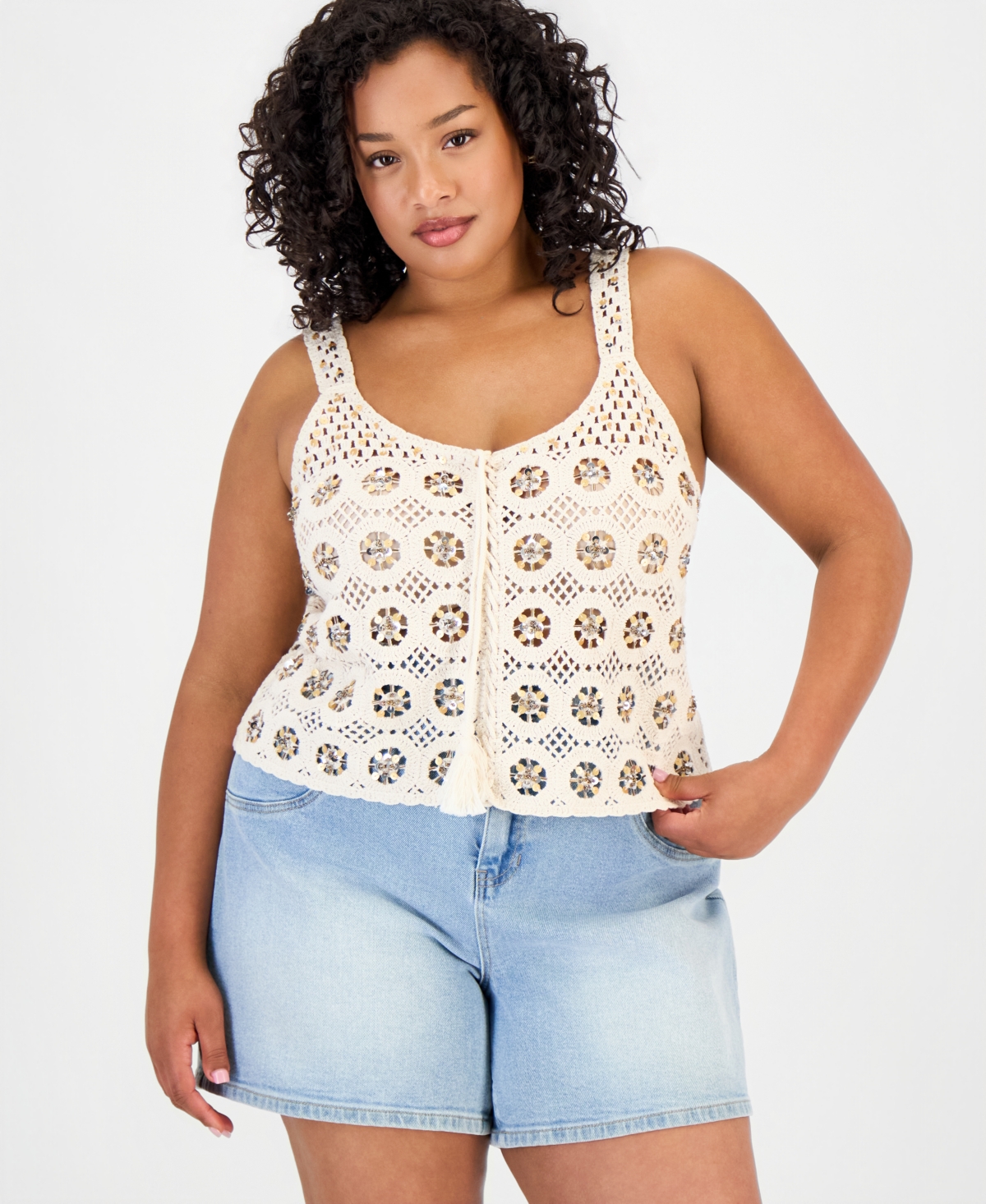 Click here for And Now This Trendy Plus Size Sequin Crochet Tank... prices