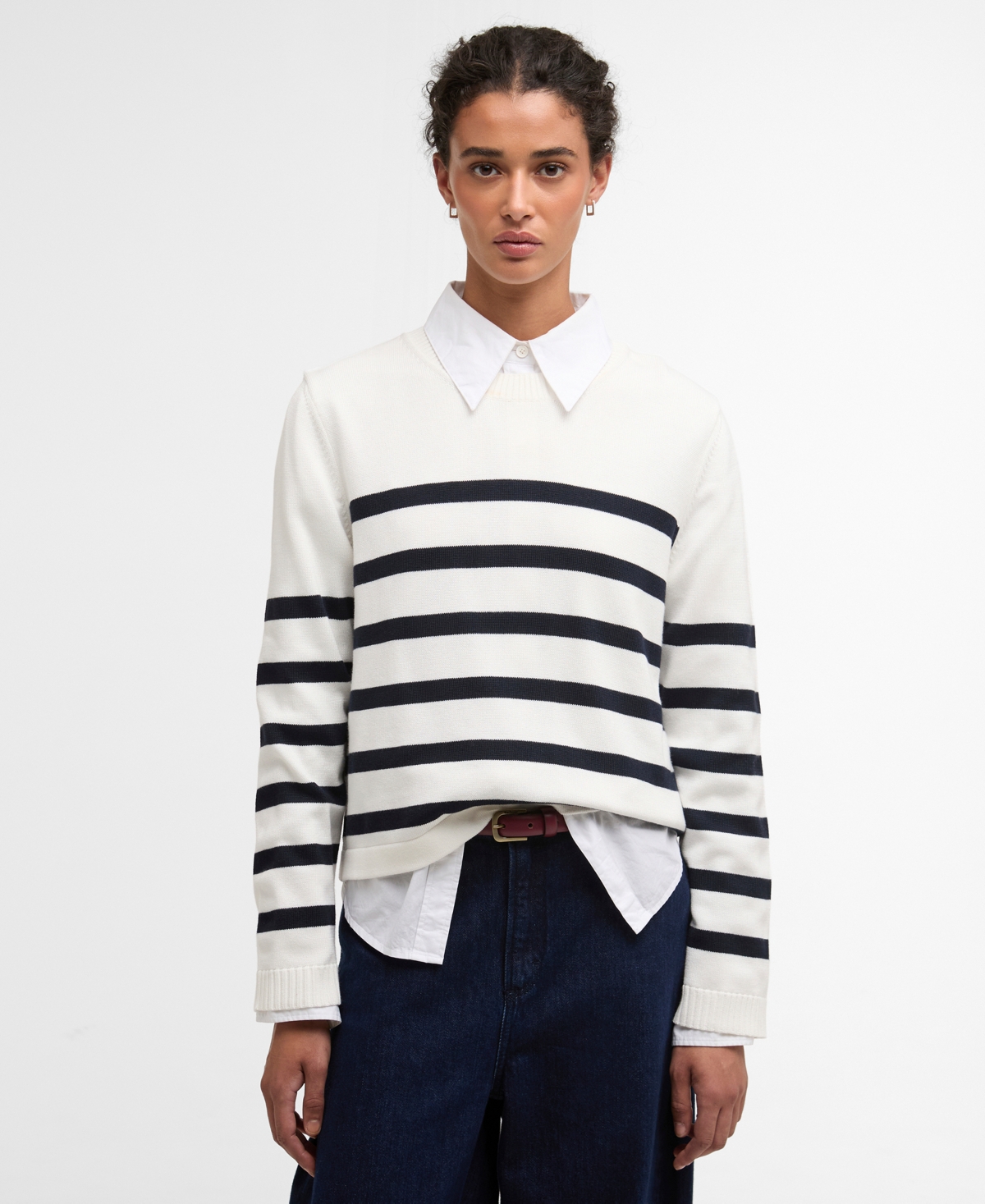 Click here for Barbour Womens Fern Knitted Stripe Jumper - Cloud/... prices
