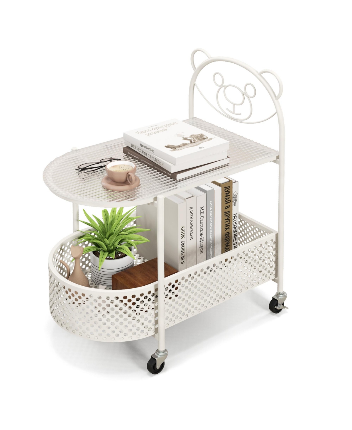 Click here for Gymax 2-Tier Mobile Glass Coffee Table w/ Bear Pat... prices