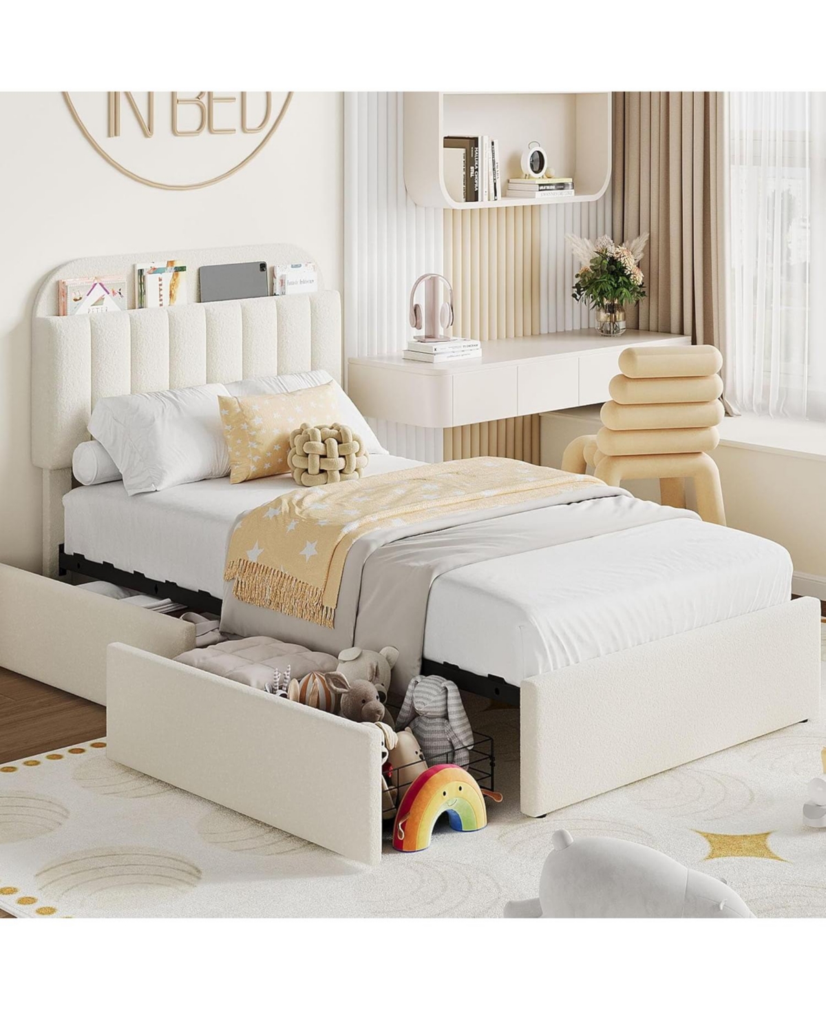 Click here for gaomon Bed Frame Storage Headboard 2 Drawers Boucl... prices