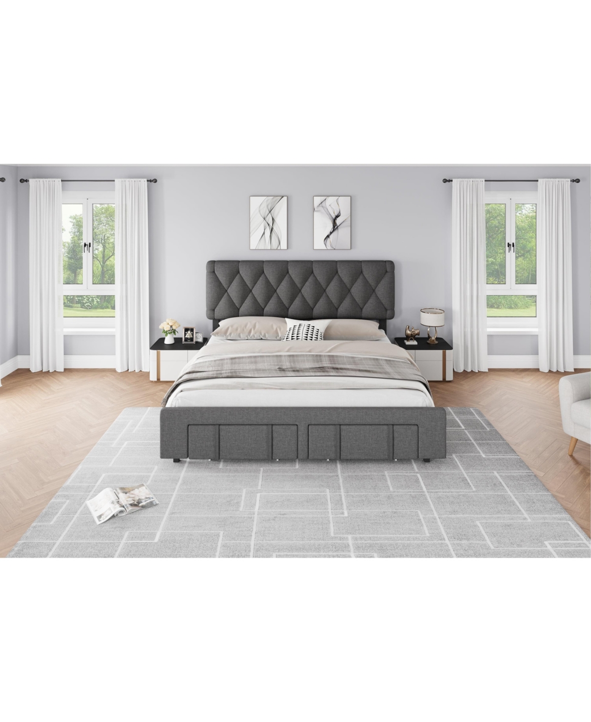 Click here for gaomon Full Bed Frame Diamond Tufted Headboard Uph... prices