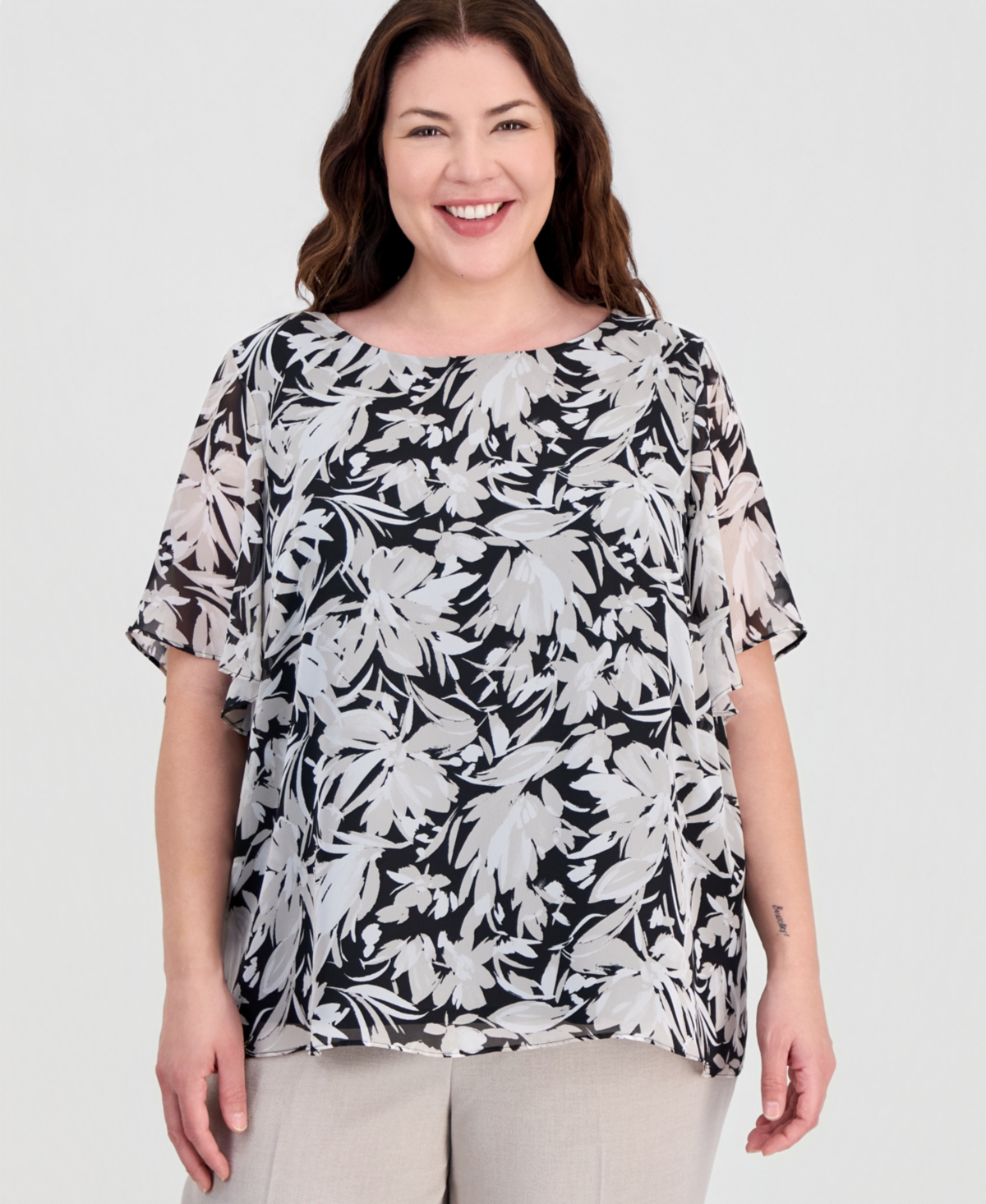 Click here for Kasper Plus Size Flutter-Sleeve Boat-Neck Top - Su... prices