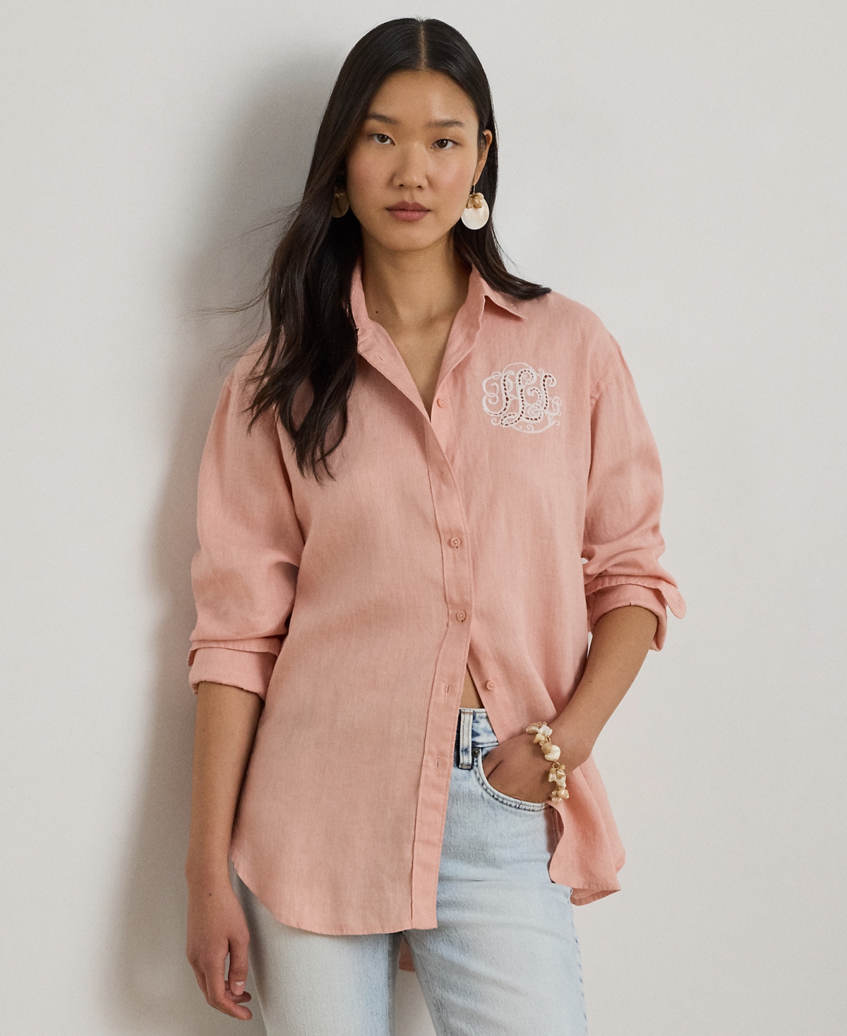 Click here for Lauren Ralph Lauren Petite Pink Eyelet-Logo Collar... prices