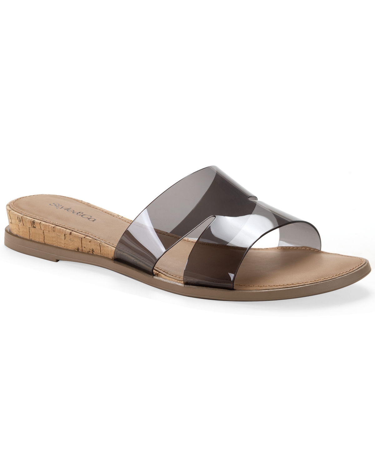 Click here for Style & Co Womens Emmaa Vinyl Two Band Flat Sandal... prices