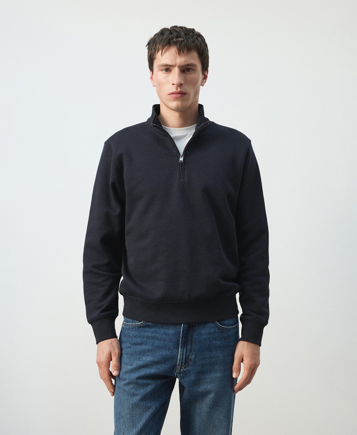 Click here for Mango Mens Cotton Zip-Neck Sweatshirt - Navy prices