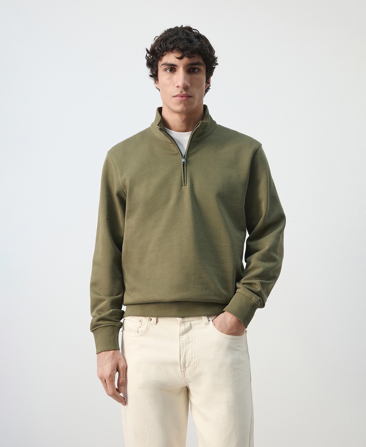 Click here for Mango Mens Cotton Zip-Neck Sweatshirt - Dark Green prices