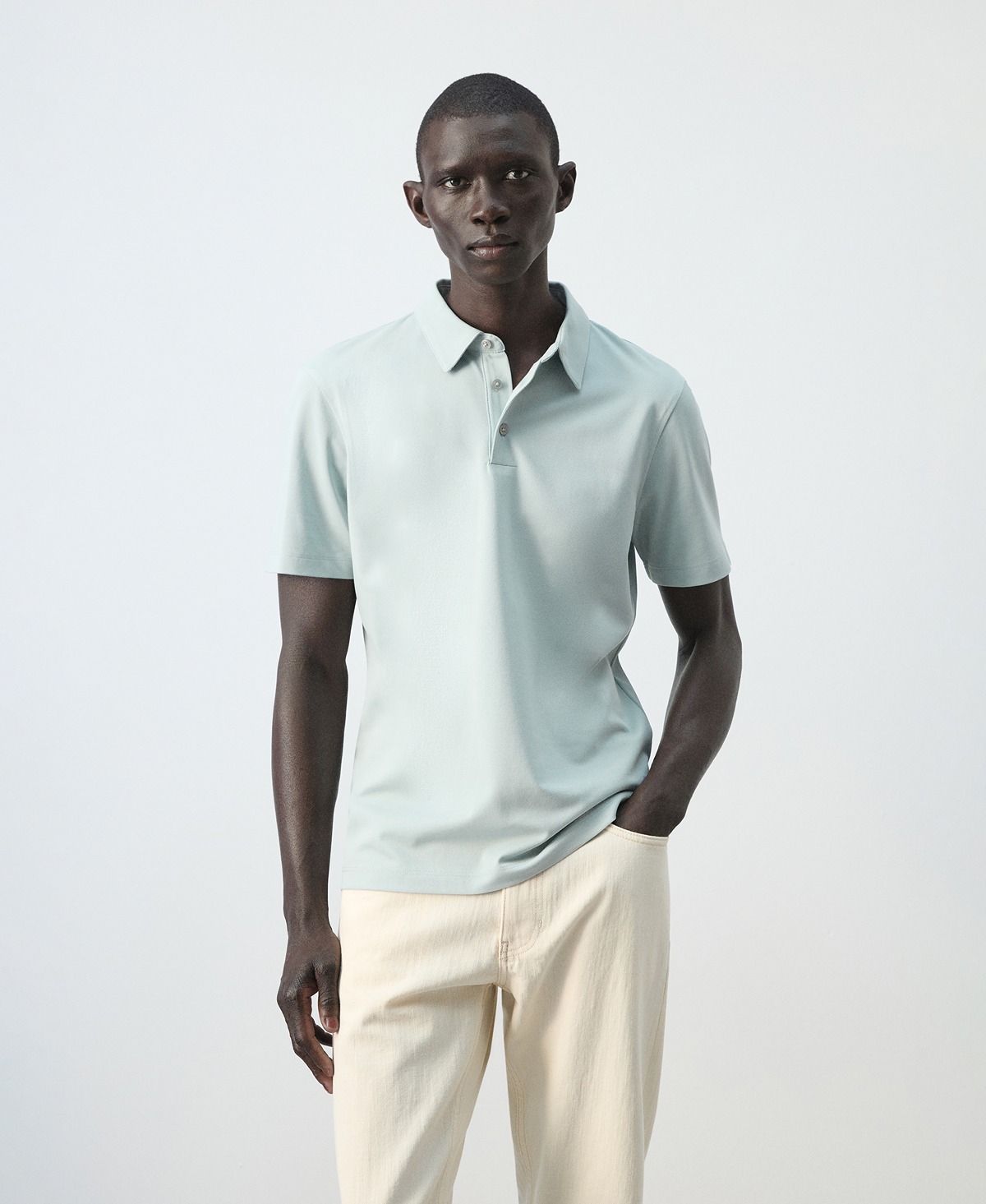 Click here for Mango Mens Slim Fit Pique Polo Shirt - Aqua Green prices