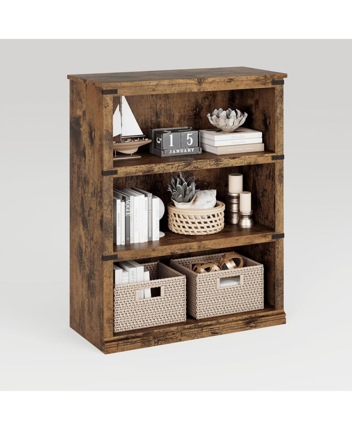 Click here for gaomon 3 Tier Farmhouse Wooden Bookcase with Stora... prices