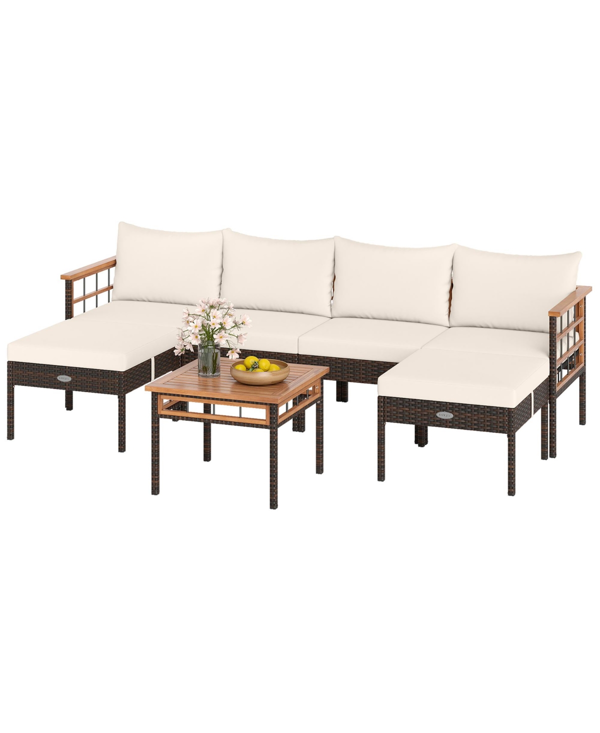 Click here for Gymax Set of 7 Wicker Furniture Set w/Ottomans Sid... prices