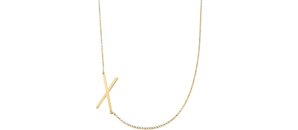 Click here for Oak & Luna Sideways Initial Necklace in Gold Plate... prices