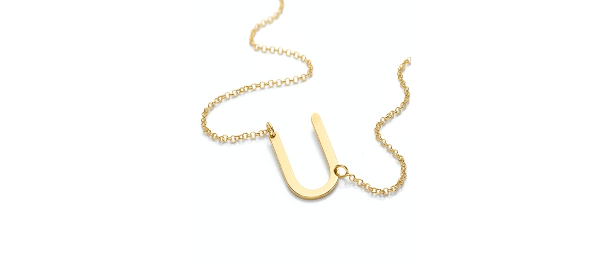 Click here for Oak & Luna Sideways Initial Necklace in Gold Plate... prices